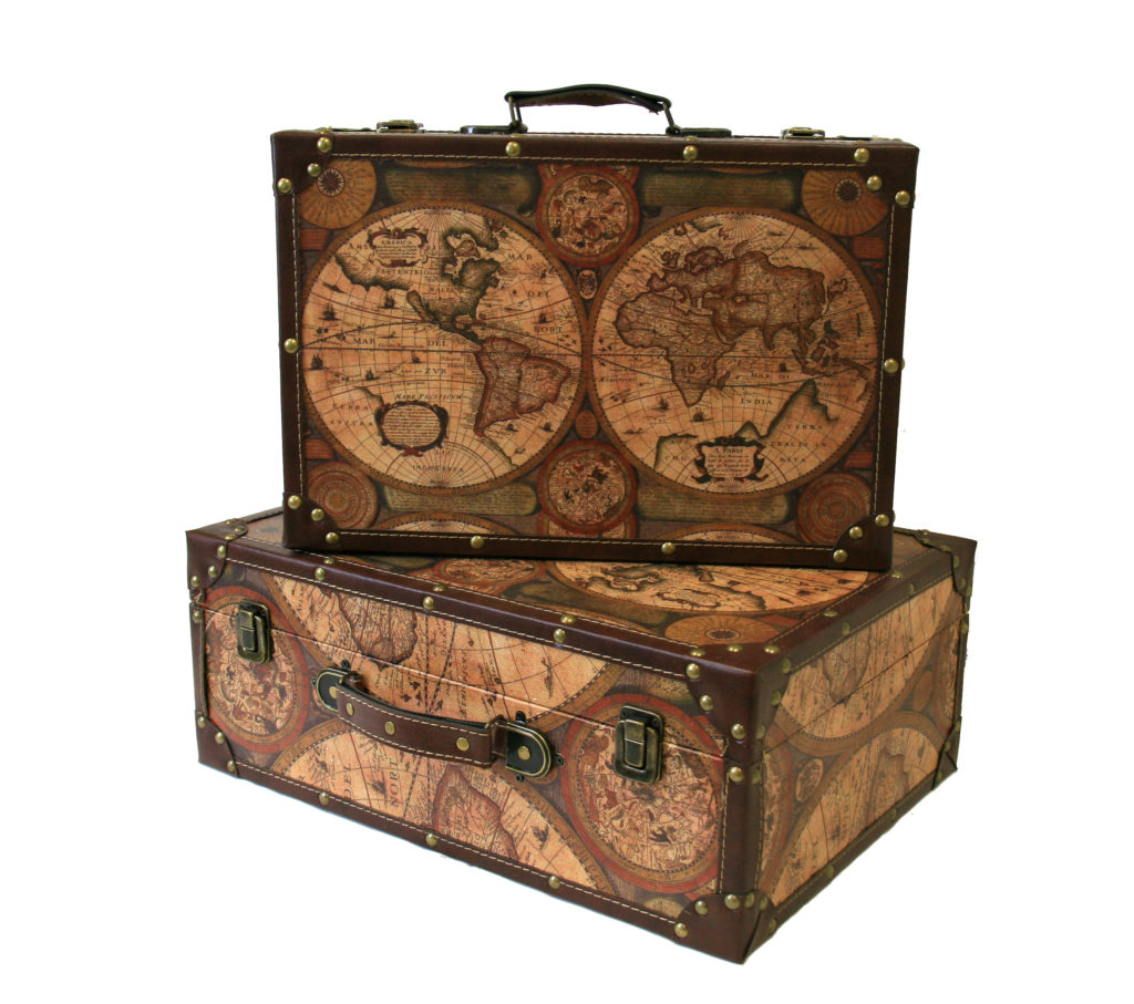 2 Pieces Decorative World Map Suitcase, Set of 2 | Boxman