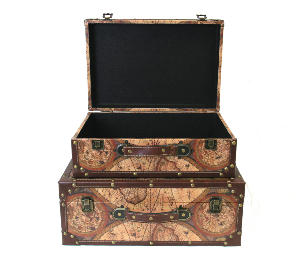 2 Pieces Decorative World Map Suitcase, Set of 2 | Boxman