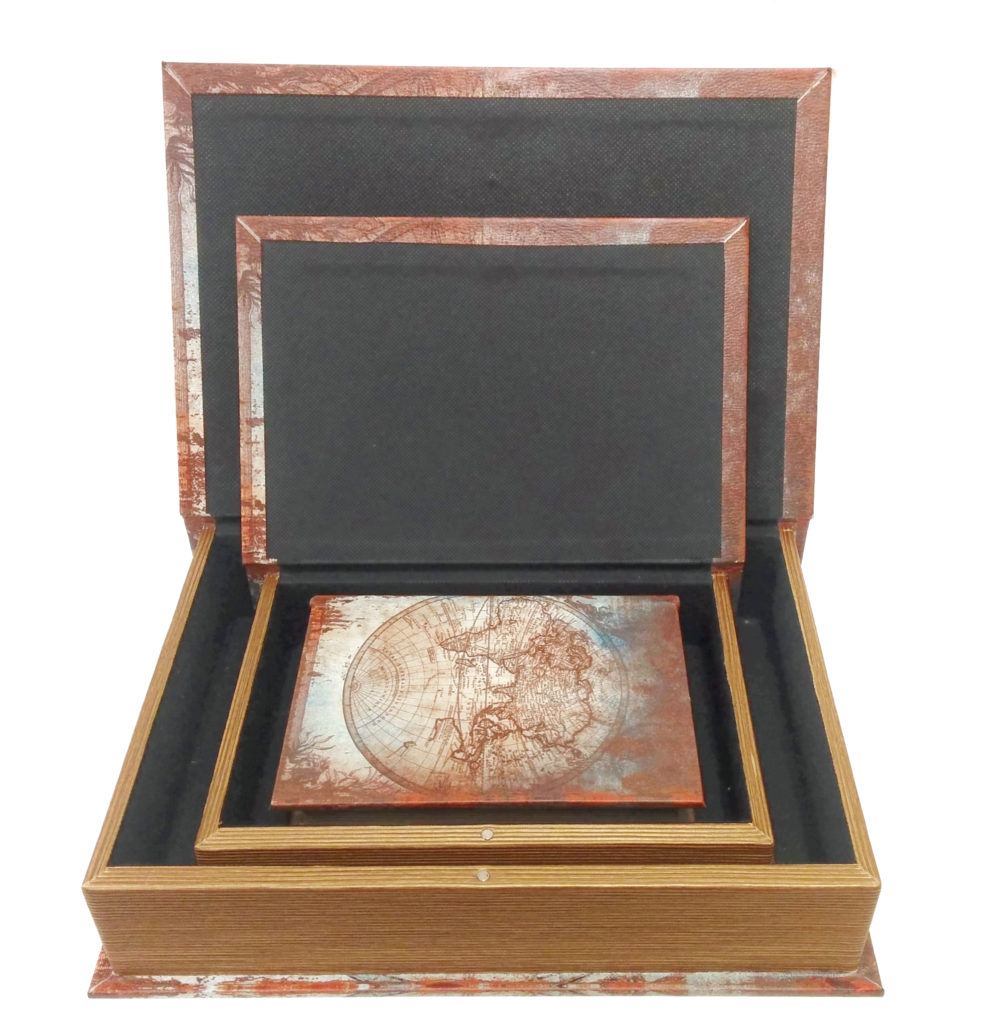 Rusty Map Look Lined Book Box Set w/ Magnet, S/3 | Boxman