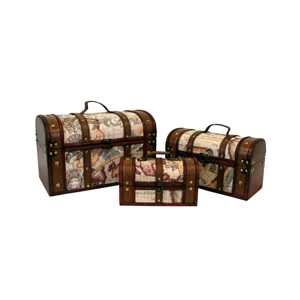 World Patterned Wood & leather Box Set | Boxman