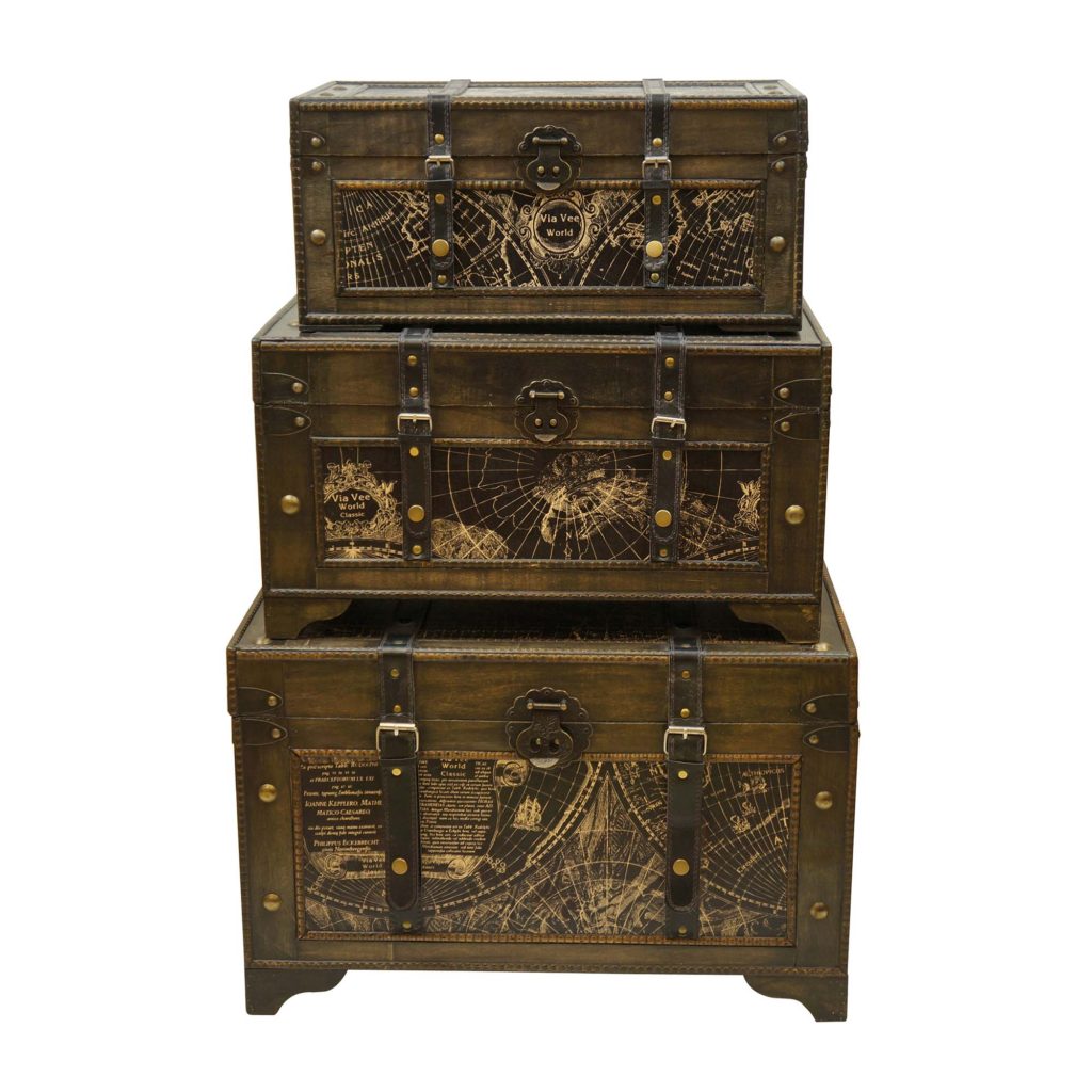 Black Gold World Map Trunk Set, Set of 3 | Boxman