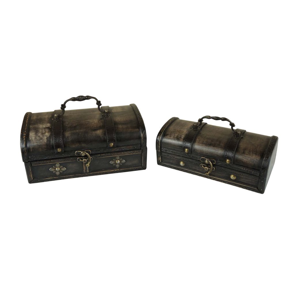 Grey Wooden Nested Trunk Set with Two Drawer, Set of 4 | Boxman