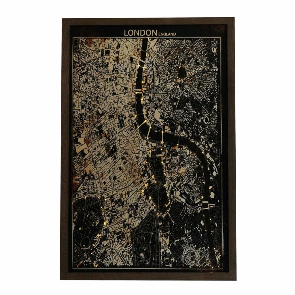 Overlook Map of London Wall Decor with LED background and Fir Wood ...