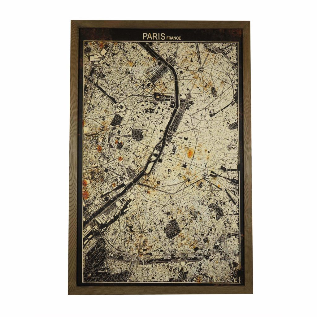 Overlook Map of Paris Wall Decor with LED background and Fir Wood Frame ...