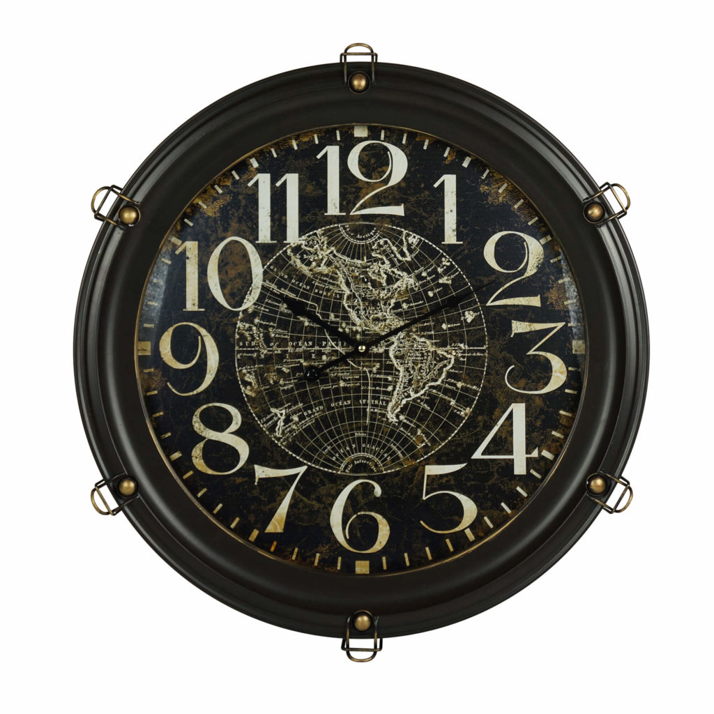 Dark Brown Wall Clock with Globe | Boxman