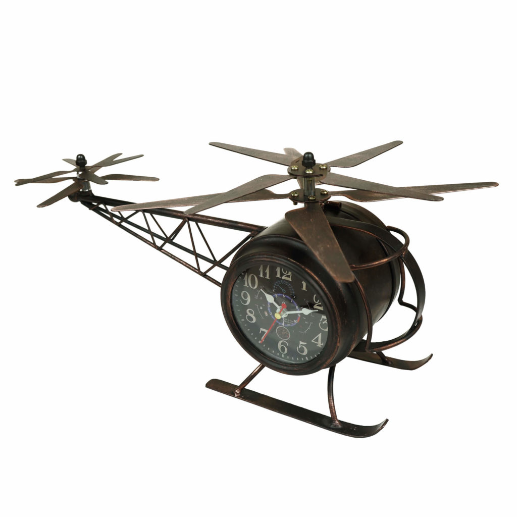 Antique Brass Helicopter Table Clock | Boxman