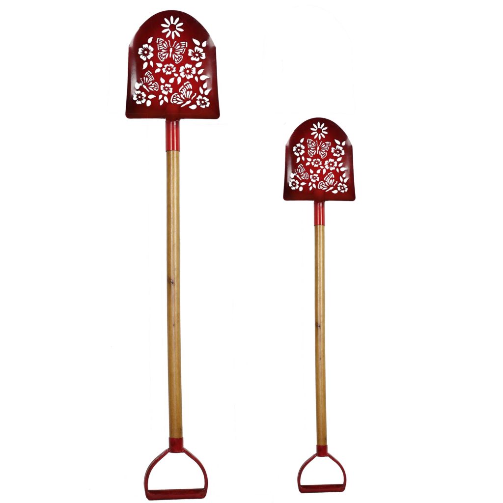 Antique Red Garden Spade Set with Wooden Handle Wall Decor | Boxman