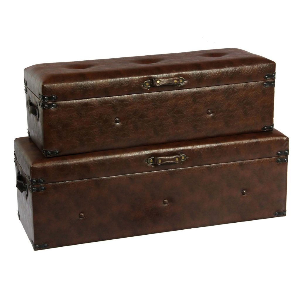 Brown Faux Leather Upholstered Storage Bench, Set of 2 | Boxman